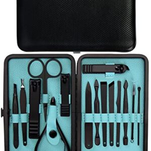 Utopia Care 15 Pieces Manicure Set - Stainless Steel Manicure Nail Clippers Pedicure Kit - Professional Grooming Kits, Nail Care Tools with Luxurious Travel Case (Black)