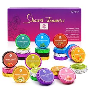 mr shower steamers aromatherapy for women or men, 40 pcs 10 scents organic with rose lavender mint watermelon eucalyptus chamomile lemon rosemary grapefruit orange, shower bombs christmas gift set