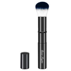 retractable kabuki makeup brush, travel face blush brush, portable powder brush with cap for foundation, color, highlight, contour, blush, flawless, powder cosmetics