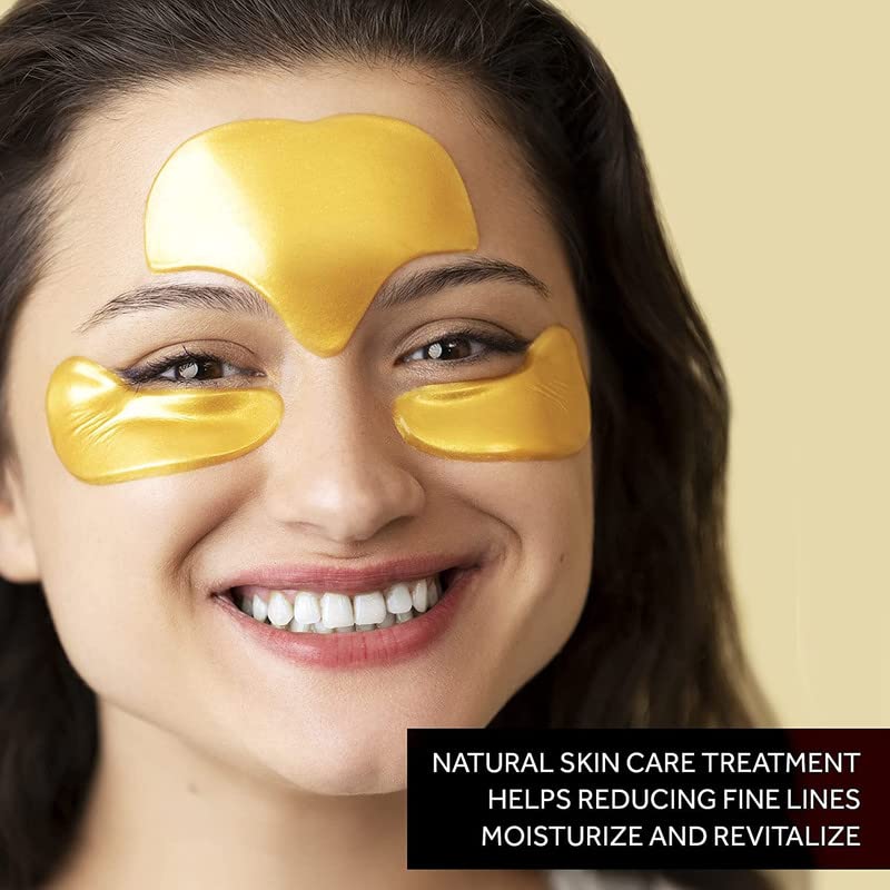 Under Eye and Forehead Patches - 26 PCS 24K Gold - Collagen and Hyaluronic Acid Pads that Helps Reducing Under Eye Puffiness, Wrinkles, and Dark Circles - NO Artificial Fragrance or Alcohol