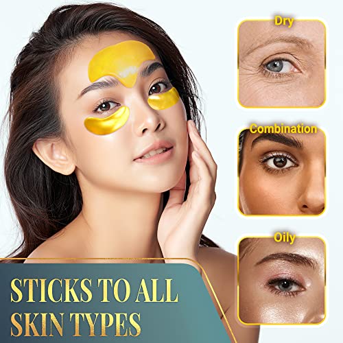 Under Eye and Forehead Patches - 26 PCS 24K Gold - Collagen and Hyaluronic Acid Pads that Helps Reducing Under Eye Puffiness, Wrinkles, and Dark Circles - NO Artificial Fragrance or Alcohol