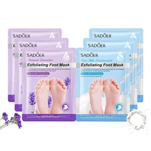 permotary foot peel mask – 6 pack – original exfoliant foot peel – feet callus remover & dead skin remover, moisturizing feet, baby your feet naturally (lavender&milk)