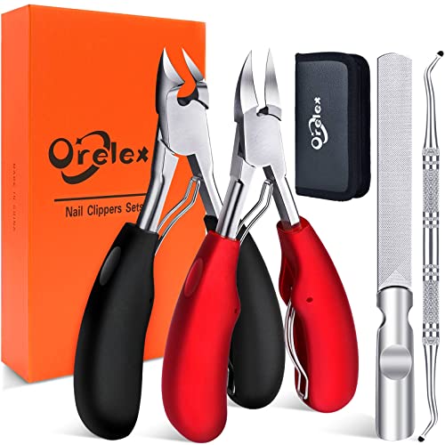 Orelex Toenail Clippers for Seniors Thick Toenails, Toe Nail Clippers Set for Ingrown Toenail, Men and Adults, Professional, Super Sharp Curved Blade Grooming Tool, Predicure,