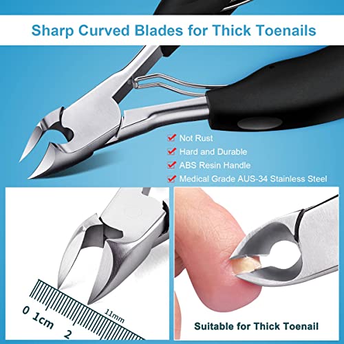 Orelex Toenail Clippers for Seniors Thick Toenails, Toe Nail Clippers Set for Ingrown Toenail, Men and Adults, Professional, Super Sharp Curved Blade Grooming Tool, Predicure,