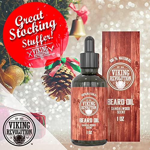 Viking Revolution Beard Oil Conditioner - All Natural Sandalwood Scent with Argan & Jojoba Oils - Softens & Strengthens Beards and Mustaches for Men (Sandalwood, 1 Pack)