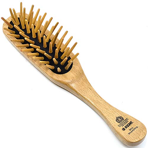 Kent KB Woodyhog Travel Size Detangling Brush Beech-wood Travel Brush, Firm Rounded Wooden Bristles, Natural Cushion Detangler Wooden Hair Brush for Women Men and Kids Everyday Care, Made in England