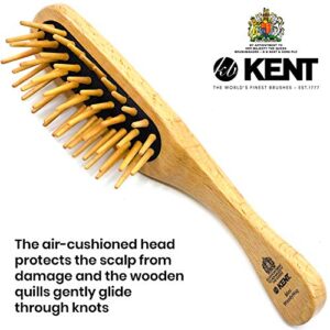 Kent KB Woodyhog Travel Size Detangling Brush Beech-wood Travel Brush, Firm Rounded Wooden Bristles, Natural Cushion Detangler Wooden Hair Brush for Women Men and Kids Everyday Care, Made in England