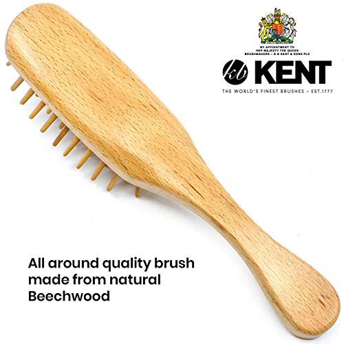 Kent KB Woodyhog Travel Size Detangling Brush Beech-wood Travel Brush, Firm Rounded Wooden Bristles, Natural Cushion Detangler Wooden Hair Brush for Women Men and Kids Everyday Care, Made in England