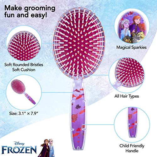 Frozen Hair Brush with Magical Sparkling Leaves Confetti Hair Brush, Purple - Kids Hair Brush Ages 3+