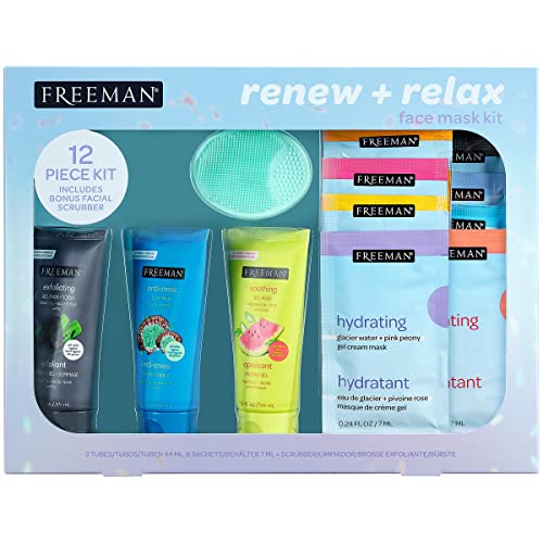 FREEMAN Limited Edition Renew & Relax Facial Mask Kit, Variety Face Mask Set, 12 Piece Valentine’s Day Gift Set, Perfect For Wife, Spouse, Significant Other, Girlfriend, or Daughter