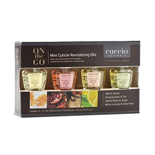 Cuccio Naturale Mini Cuticle Revitalizing Oils - Hydrating Oils for Instant Cuticle Repair for Dry Skin and Nails - Paraben and Cruelty-Free Formula - Four Soothing, Spa Quality Fragrances - 4 pc