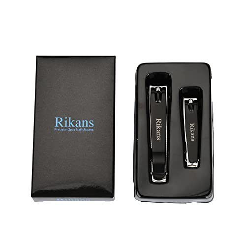 Rikans Nail Cutter Set – Pack of Two Nail Clippers – Large Toenail Cutter & Small Fingernail Cutter – Durable – Precise and Sharp – Ergonomic & Good Grip – 430 Stainless-Steel – Box Packaging