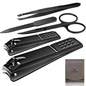 manicure pedicure kit nail clippers set fingernails & toenails vibrissac scissor 5 pieces best care tools for man & women with travel case (gray/black_a)