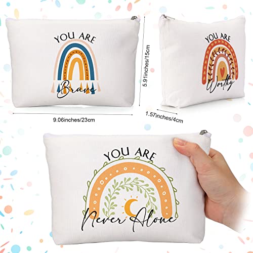 Coume 10 Pcs Rainbow Canvas Makeup Bags Bulk Inspirational Quotes Cosmetic Bags