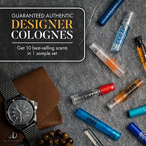 Infinite Scents Cologne Samples for Men: 10 Designer Fragrances + Pocket-Sized Pouch - Travel-Size Men's Cologne Sampler Set, Cologne Sample Pack Gift Set