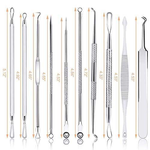 Pimple Popper Tool Kit,MENOLY 10Pcs Blackhead Remover Tools,Pimple Extractor,Acne Tools,Acne Kit for Blackhead,Blemish,Zit Removing,Whitehead Popping and Comedone Extractor Tool with Leather Bag