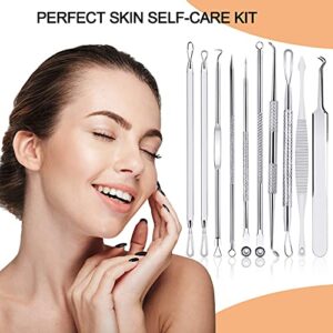 Pimple Popper Tool Kit,MENOLY 10Pcs Blackhead Remover Tools,Pimple Extractor,Acne Tools,Acne Kit for Blackhead,Blemish,Zit Removing,Whitehead Popping and Comedone Extractor Tool with Leather Bag