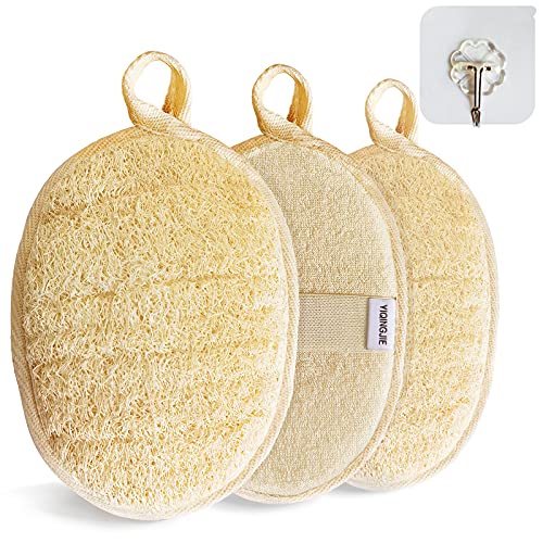 Natural Loofah Sponge Exfoliating Body Scrubber (3 Pack),Made with Eco-Friendly and Biodegradable Shower Luffa Sponge, Loofah for Women and Men, Beige