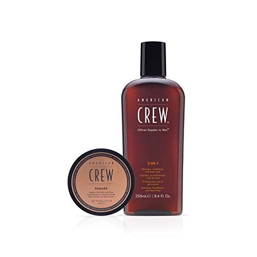 Men's Grooming Kit by American Crew, Shampoo, Conditioner & Body Wash for Men, 3-in-1, Tea Tree Scent, 15.02 Fl Oz, Pomade for Men 3 Oz