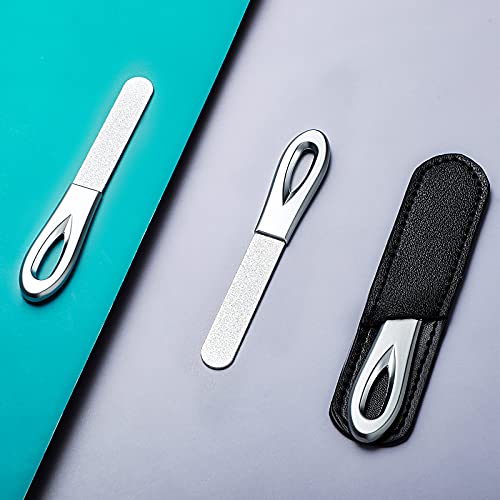 3 Pieces Stainless Steel Nail Files with Leather Case Double Sided Nail Files Non Slip Handle Grit Diamond Fingernail File Easily Grinding Metal Nail File Emery Boards for Natural Nails (Black)