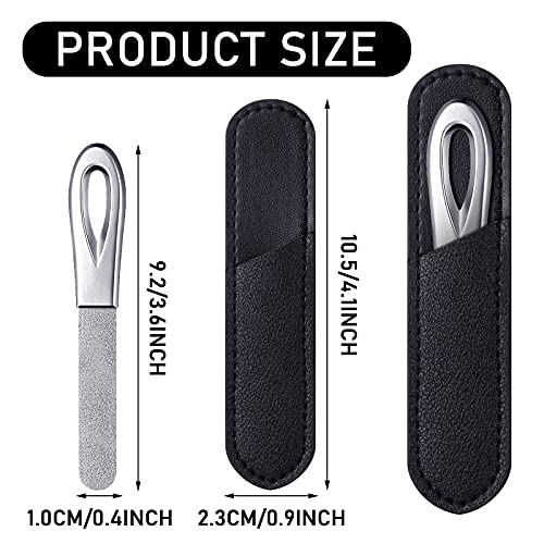 3 Pieces Stainless Steel Nail Files with Leather Case Double Sided Nail Files Non Slip Handle Grit Diamond Fingernail File Easily Grinding Metal Nail File Emery Boards for Natural Nails (Black)