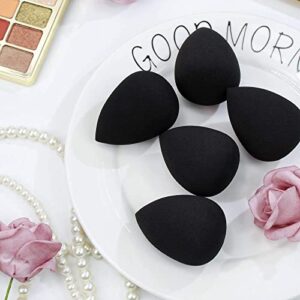 BEAKEY Makeup Sponge Set, 5 Pcs Black Foundation Blending Beauty Sponge, Flawless for Liquid, Cream, and Powder, Latex Free and Vegan Makeup Sponges