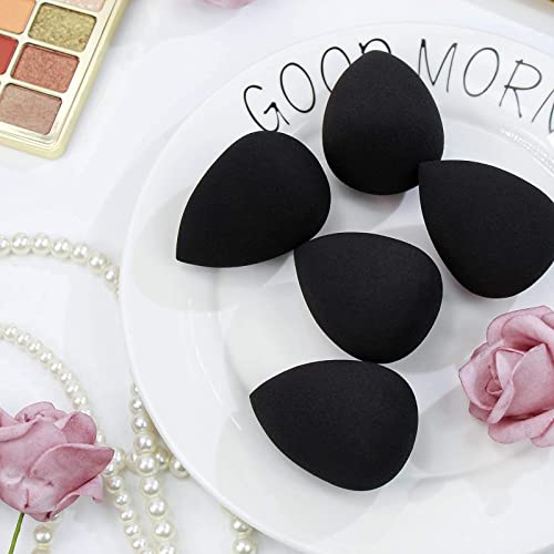 BEAKEY Makeup Sponge Set, 5 Pcs Black Foundation Blending Beauty Sponge, Flawless for Liquid, Cream, and Powder, Latex Free and Vegan Makeup Sponges