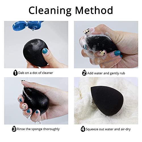 BEAKEY Makeup Sponge Set, 5 Pcs Black Foundation Blending Beauty Sponge, Flawless for Liquid, Cream, and Powder, Latex Free and Vegan Makeup Sponges