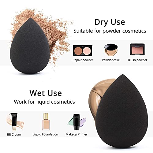 BEAKEY Makeup Sponge Set, 5 Pcs Black Foundation Blending Beauty Sponge, Flawless for Liquid, Cream, and Powder, Latex Free and Vegan Makeup Sponges