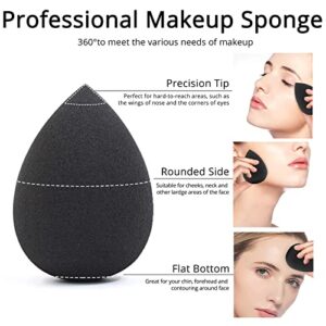 BEAKEY Makeup Sponge Set, 5 Pcs Black Foundation Blending Beauty Sponge, Flawless for Liquid, Cream, and Powder, Latex Free and Vegan Makeup Sponges