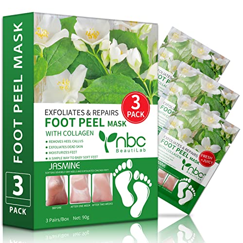 Foot Peel Mask, Exfoliating Foot Masks For Dry, Cracked Feet, Callus, Dead Skin Remover Foot Peeling Masks For Baby Soft Feet Repair Rough Heels, 3 Pairs, Jasmine