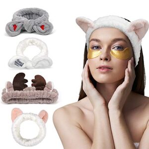 ahoney makeup spa headband face wash headband for women girls cute headbands animal ears shower 4pcs coral fleece hair band women cosmetic headwrap for spa yoga makeup washing face