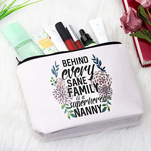 Nanny Gift Nanny Appreciation Gift Thank You Gift for Grandma Behind Every Sane Family is A Super hero Nanny Make Up Accessory Bag (Behind Every Sane Family)