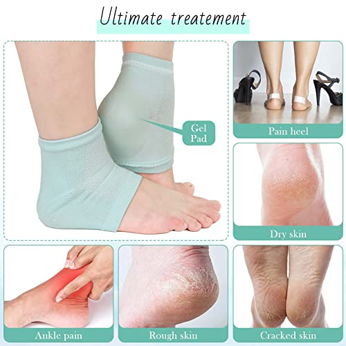 Moisturizing Gel Heel Socks for Dry Cracked Feet, Shynek 3 Pairs Spa Socks Lotion Toeless Socks for Women Dry Cracked Heel Feet Repair, Foot Care (Black, Grey, Green)