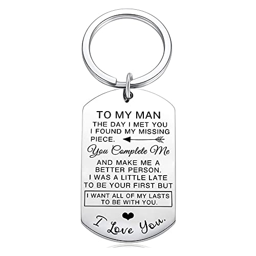 Boyfriend Husband Birthday Gift from Wife Girlfriend, To My Man Keychain Gifts for Him Hubby BF Anniversary Valentines Day Gift for Husband Fiance Keyring for Boyfriend