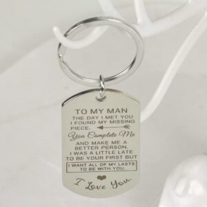 Boyfriend Husband Birthday Gift from Wife Girlfriend, To My Man Keychain Gifts for Him Hubby BF Anniversary Valentines Day Gift for Husband Fiance Keyring for Boyfriend