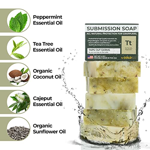 Premium Tea Tree Oil Soap - USA Made Bar Soap for BJJ, Jiu Jitsu, Wrestling, and Grappling (2-Pack of 4 Ounce Soap Bars, Peppermint Tea Tree)