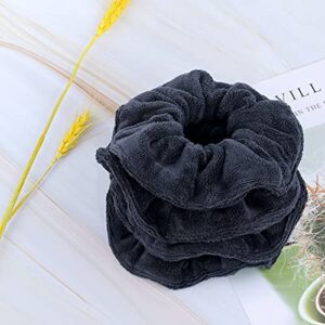 IVARYSS Super Towel Scrunchies for Drying Hair, Absorbent and Soft Microfiber for Frizz Free, Large Thick Ponytail Holder Wet Hair Accessories for Women and Girls, 4 PCS (Black)