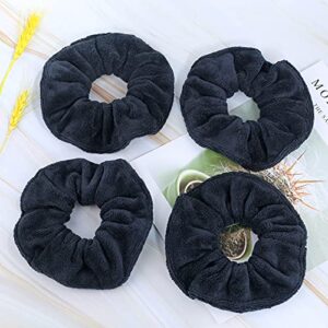 IVARYSS Super Towel Scrunchies for Drying Hair, Absorbent and Soft Microfiber for Frizz Free, Large Thick Ponytail Holder Wet Hair Accessories for Women and Girls, 4 PCS (Black)