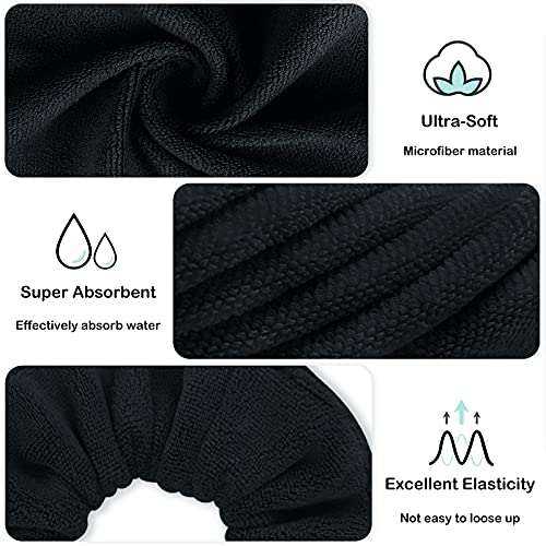 IVARYSS Super Towel Scrunchies for Drying Hair, Absorbent and Soft Microfiber for Frizz Free, Large Thick Ponytail Holder Wet Hair Accessories for Women and Girls, 4 PCS (Black)