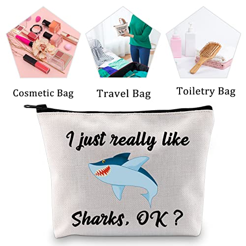 MBMSO Shark Makeup Bag Funny Shark Gifts for Shark Lovers Cosmetic Bag I just really Like Sharks OK Zipper Pouch (Shark bag)