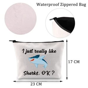 MBMSO Shark Makeup Bag Funny Shark Gifts for Shark Lovers Cosmetic Bag I just really Like Sharks OK Zipper Pouch (Shark bag)