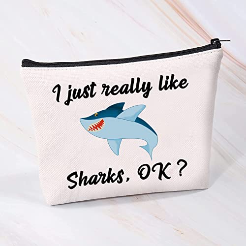 MBMSO Shark Makeup Bag Funny Shark Gifts for Shark Lovers Cosmetic Bag I just really Like Sharks OK Zipper Pouch (Shark bag)