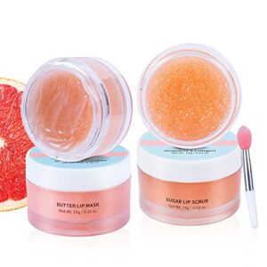 anairui lip therapy set – collagen lip care kit – lip sleeping mask & sugar lip scrub, lips plumping mask for lip line wrinkle treatment, lip balm & moisturizer for dry chapped lips, exfoliating repairing lips overnight (grapefruit & collagen)