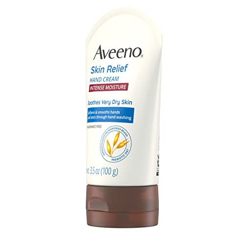 Aveeno Skin Relief Intense Moisture Hand Cream with Soothing Prebiotic Oat for Dry Skin, Sensitive Skin Cream Softens & Smooths Hands & Lasts Through Hand Washing, Fragrance-Free, 3.5 oz