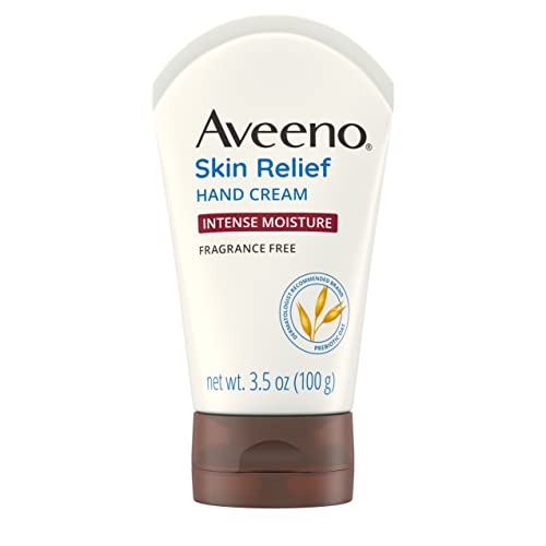 Aveeno Skin Relief Intense Moisture Hand Cream with Soothing Prebiotic Oat for Dry Skin, Sensitive Skin Cream Softens & Smooths Hands & Lasts Through Hand Washing, Fragrance-Free, 3.5 oz