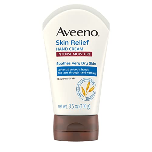 Aveeno Skin Relief Intense Moisture Hand Cream with Soothing Prebiotic Oat for Dry Skin, Sensitive Skin Cream Softens & Smooths Hands & Lasts Through Hand Washing, Fragrance-Free, 3.5 oz