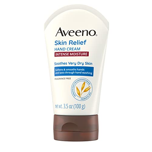 Aveeno Skin Relief Intense Moisture Hand Cream with Soothing Prebiotic Oat for Dry Skin, Sensitive Skin Cream Softens & Smooths Hands & Lasts Through Hand Washing, Fragrance-Free, 3.5 oz