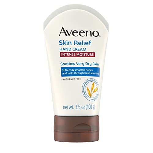 Aveeno Skin Relief Intense Moisture Hand Cream with Soothing Prebiotic Oat for Dry Skin, Sensitive Skin Cream Softens & Smooths Hands & Lasts Through Hand Washing, Fragrance-Free, 3.5 oz