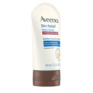 Aveeno Skin Relief Intense Moisture Hand Cream with Soothing Prebiotic Oat for Dry Skin, Sensitive Skin Cream Softens & Smooths Hands & Lasts Through Hand Washing, Fragrance-Free, 3.5 oz